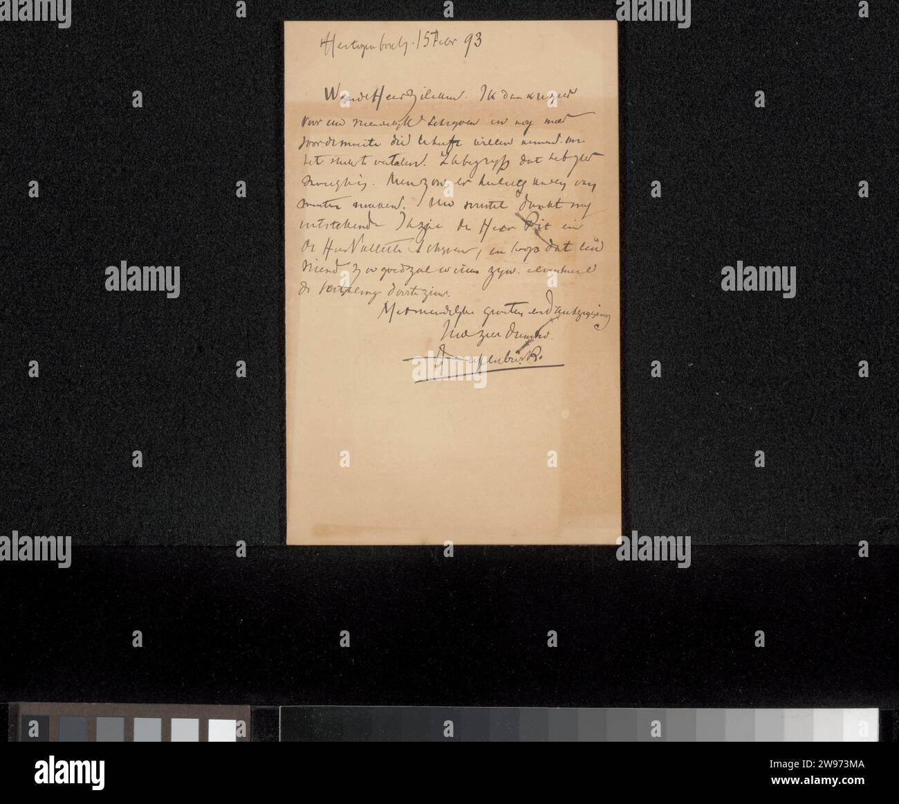 Letter to Philip Zilcken, 1893 letter the Bosch paper. ink writing ...