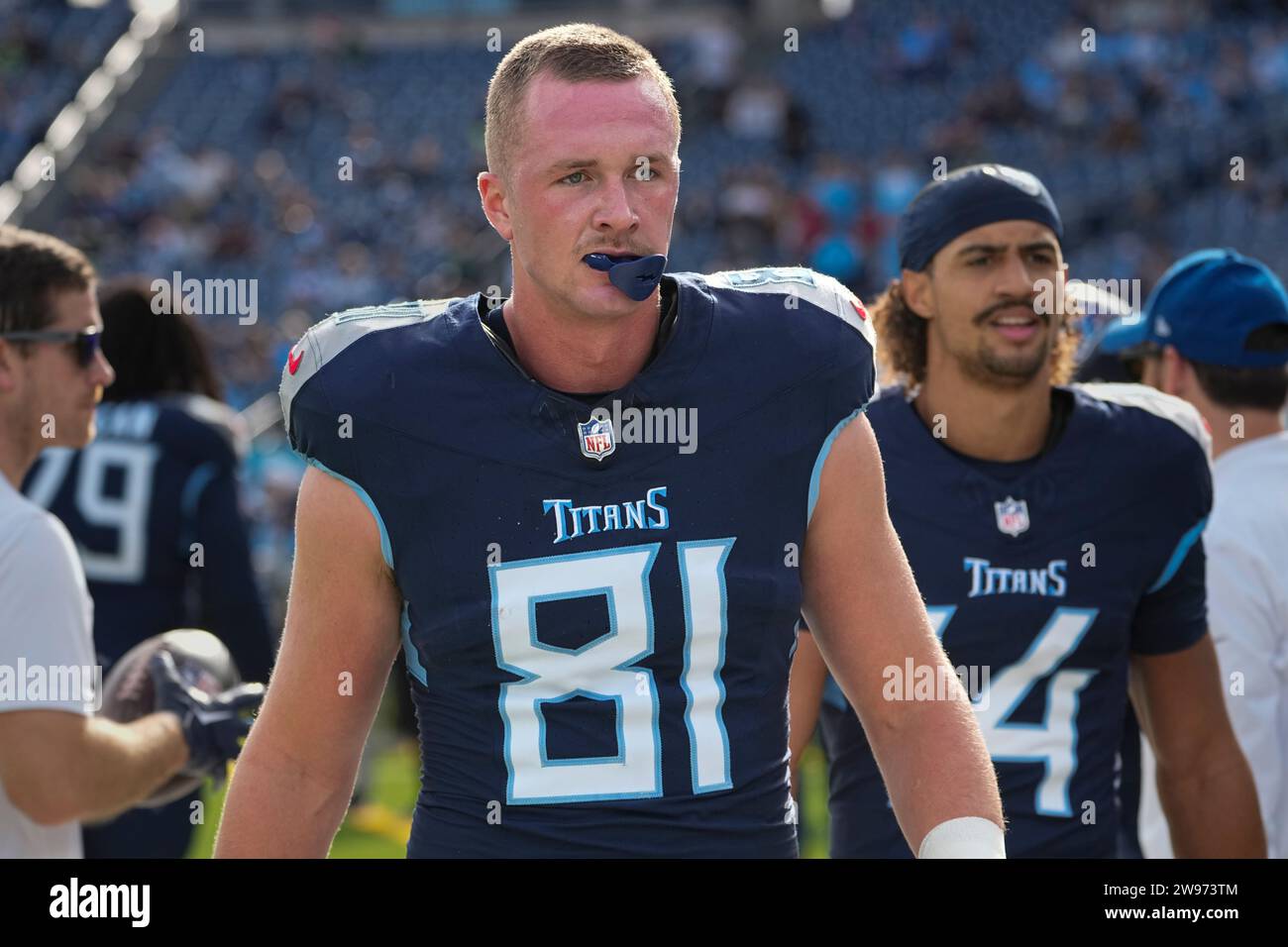 Tennessee Titans tight end Josh Whyle (81) before an NFL football game ...