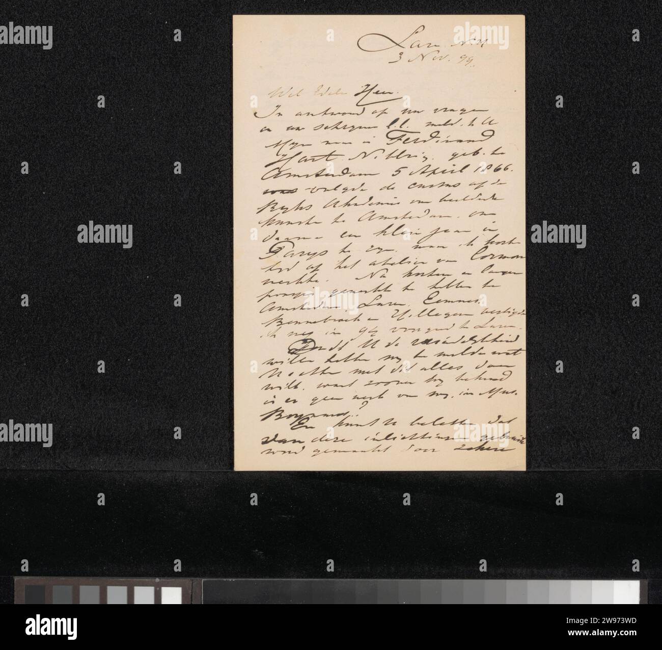 Letter to Pieter Haverkorn van Rijsewijk, Ferdinand Hart Nibbrig, 1899 ...