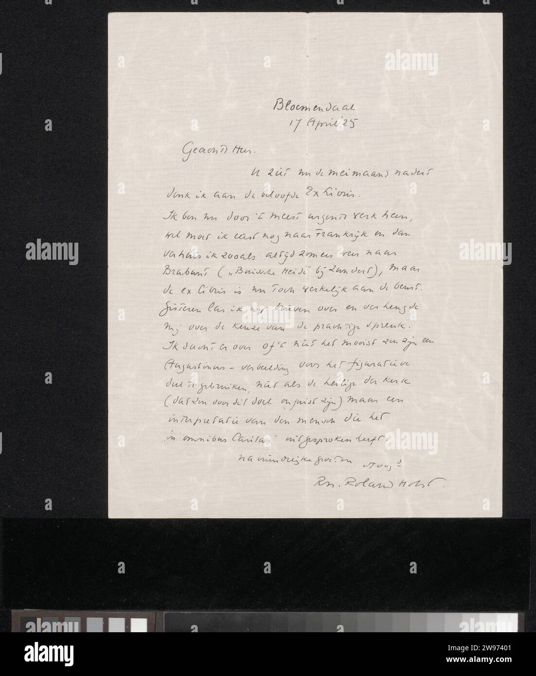 Letter to Wolbert J. Vroom, Richard Nicolaüs Roland Holst, 1925 letter ...