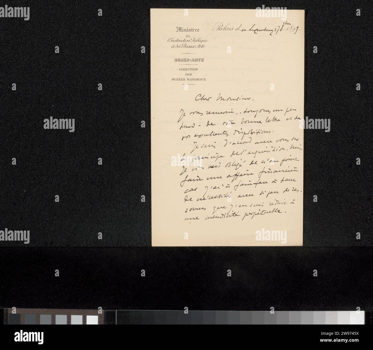 Letter to Philip Zilcken, 1899 letter Luxembourg Palace paper. ink ...