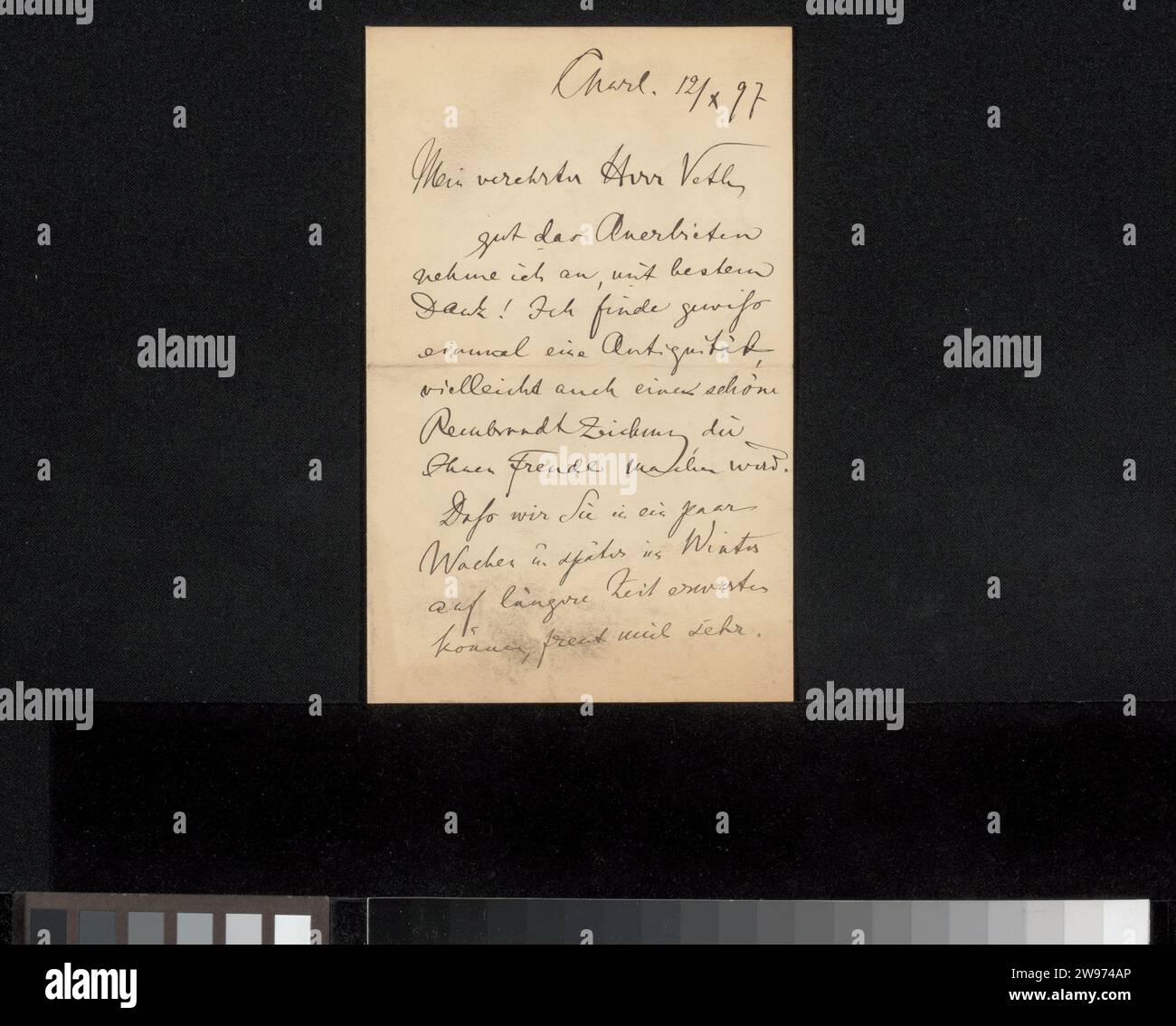 Letter to Jan Veth, Wilhelm von Bode, 1897 letter Charlottenburg paper ...