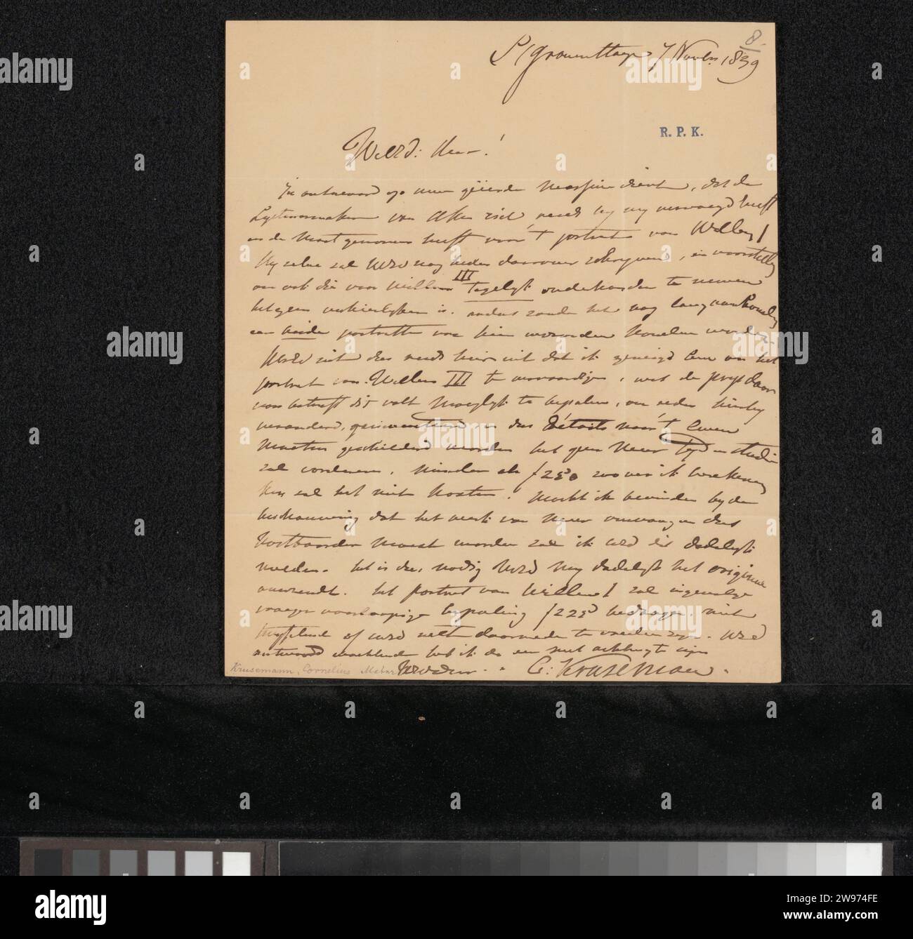 Letter to F.C.R. Broers, Cornelis Kruseman, 1839 letter The Hague paper ...
