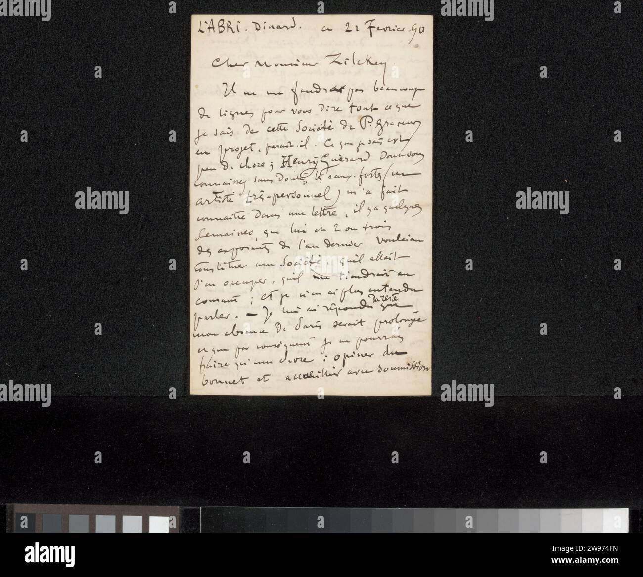 Letter to Philip Zilcken, 1890 letter Dinard paper. ink writing ...