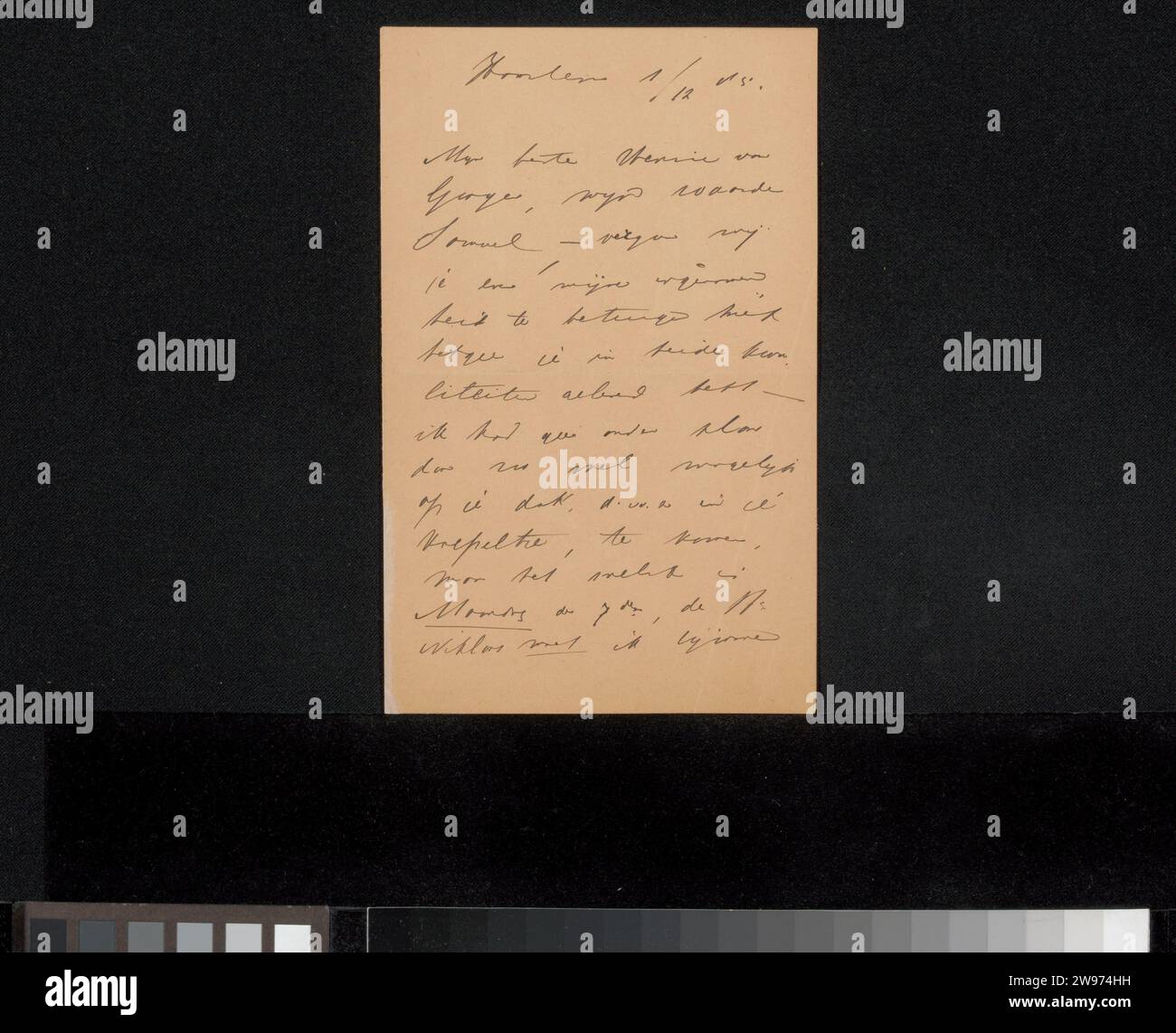 Letter to Jan Veth, Martha van Vloten, 1885 letter Haarlem paper. ink ...