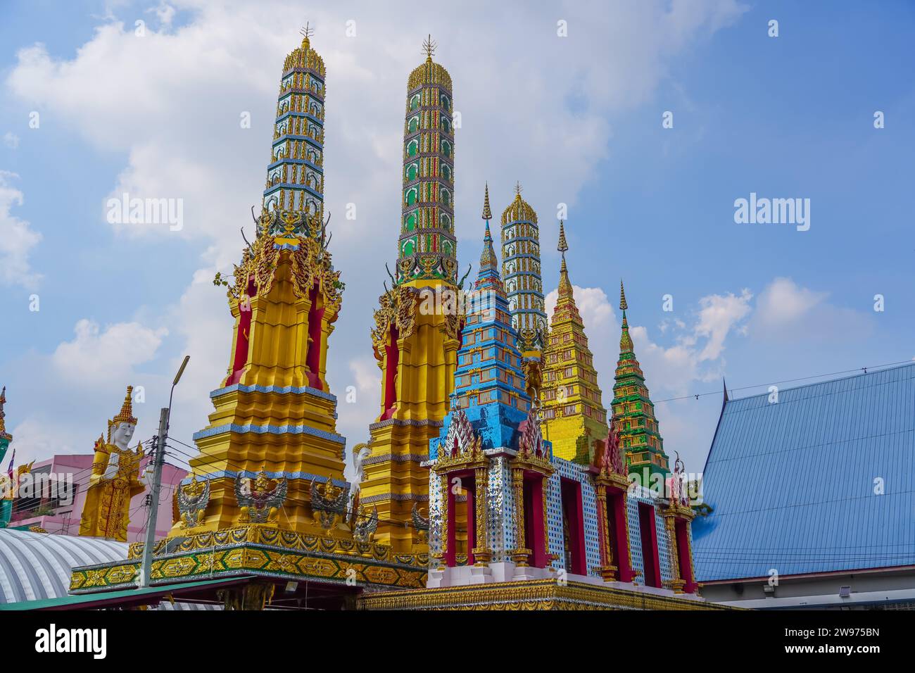 Buddhist temples in Thailand. View of traditional style roofs Waramartaya Punthasatharam Khun ...