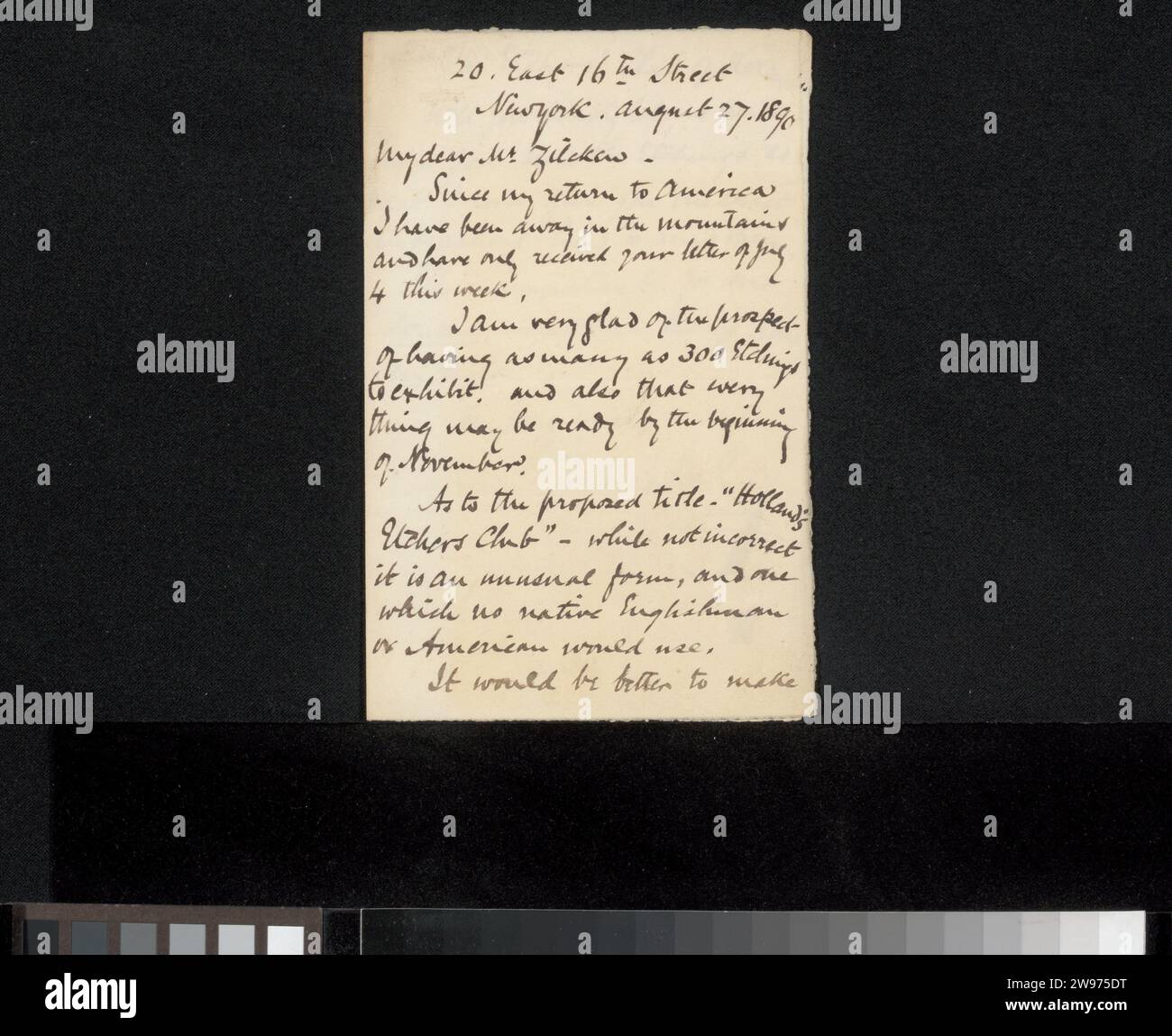 Letter to Philip Zilcken, Frederick Keppel, 1890 letter New York (city ...