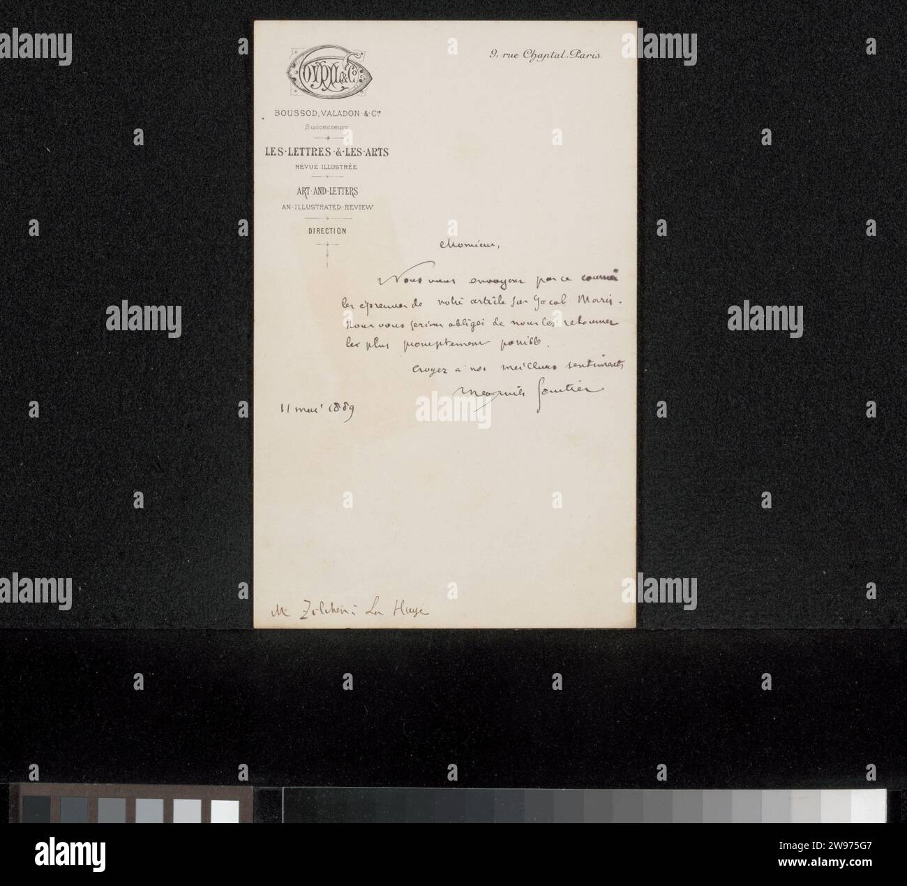 Letter to Philip Zilcken, 1889 letter Paris paper. ink writing ...