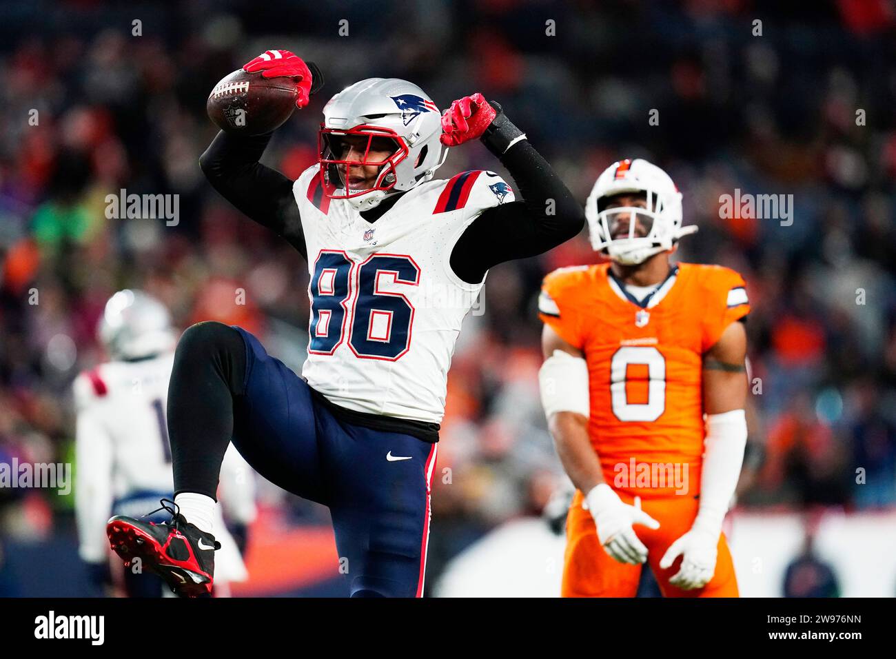 New England Patriots tight end Pharaoh Brown (86) reacts after a first ...