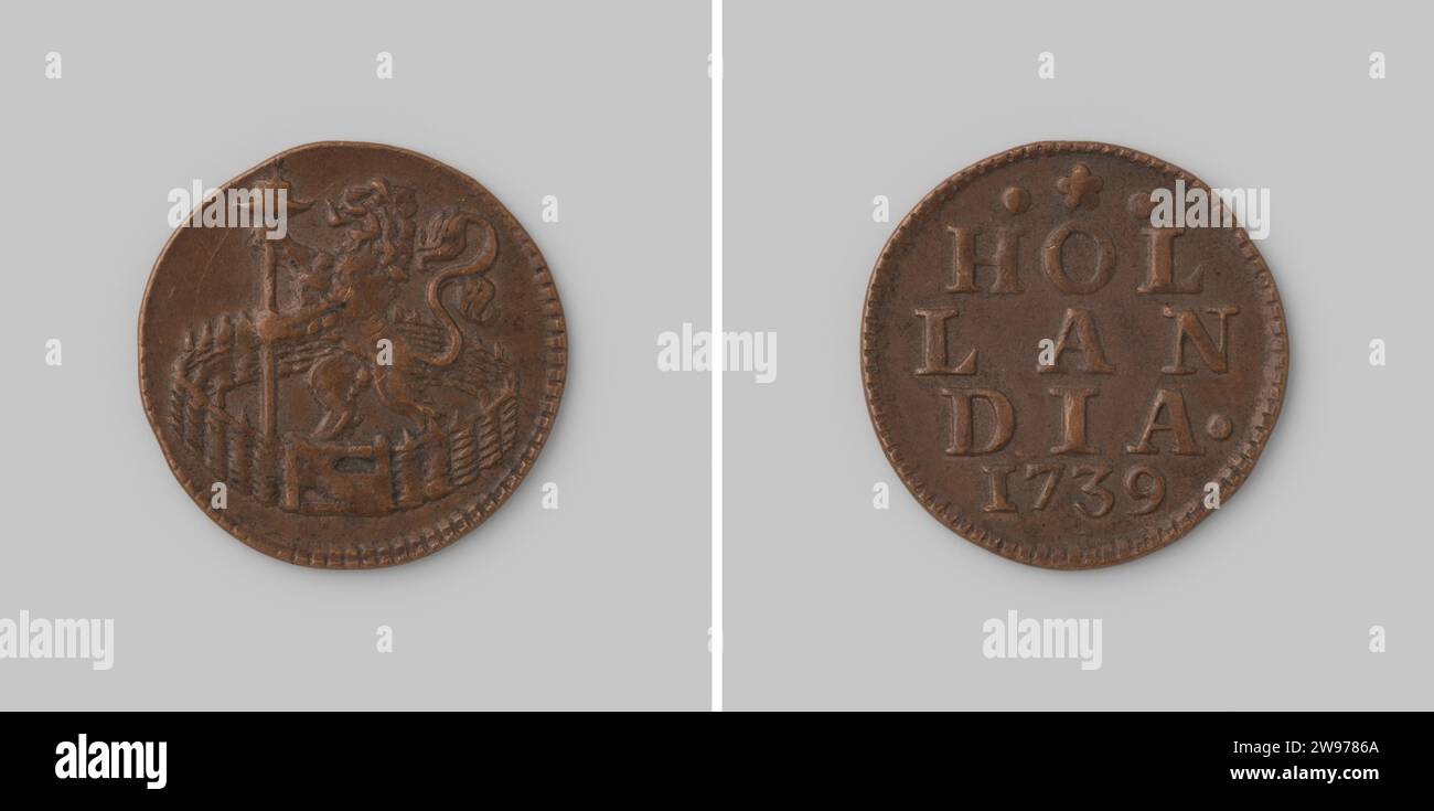 Hollandse Duit, 1739, Province of Holland, 1739 coin Copper mint. Front ...