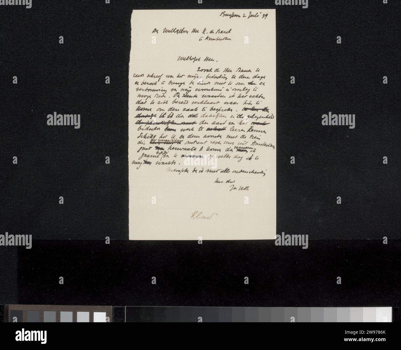 Letter to Karel Petrus Cornelis de Bazel, Jan Veth, 1899 letter Bussum ...