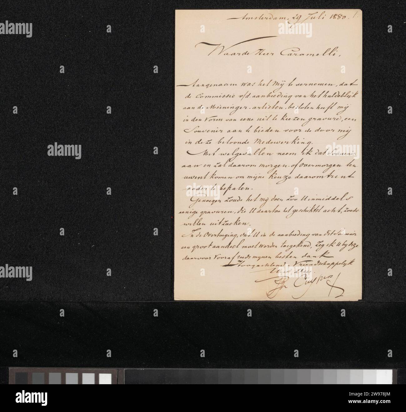 Letter to Mr. Caramelli, Pierre Joseph Hubert Cuypers, 1880 letter ...