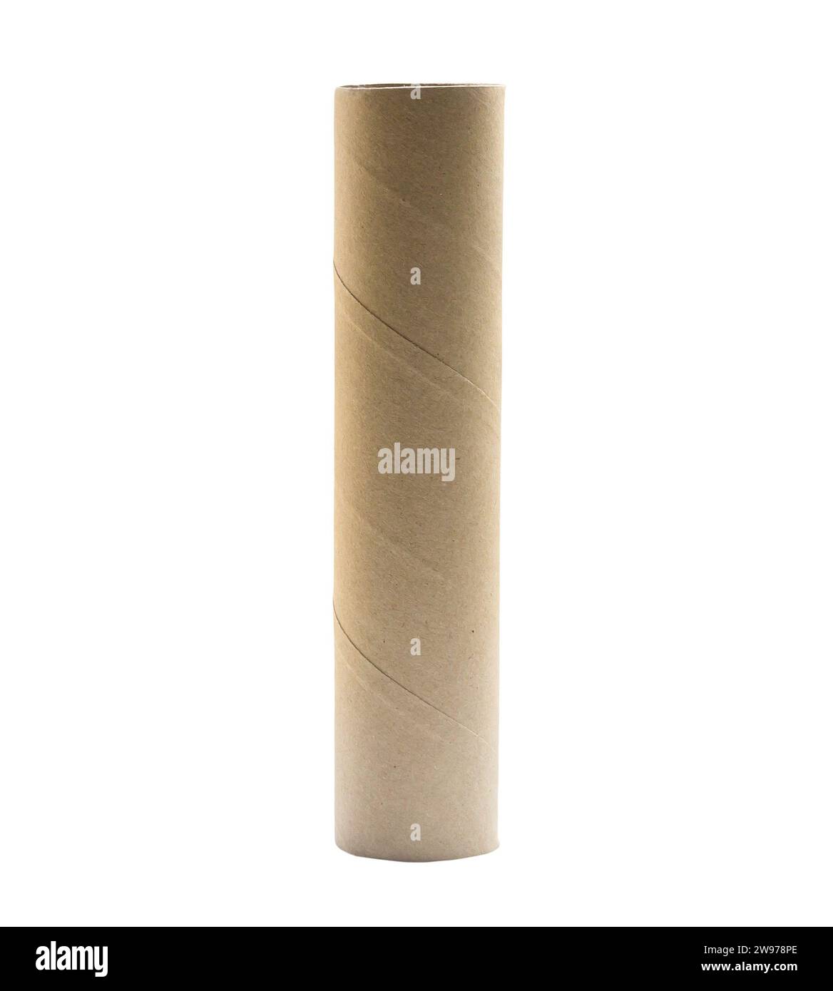 single standing tissue paper roll core is isolated on white background ...