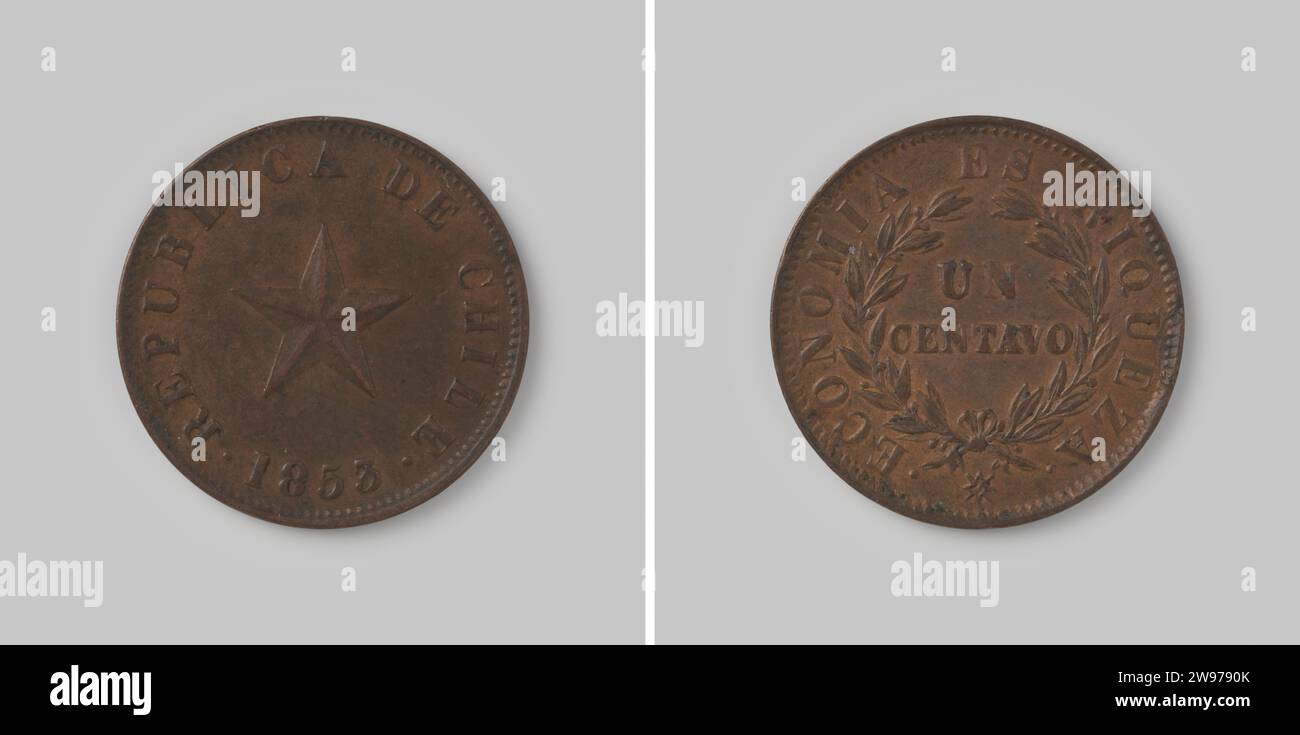 CENTAVO shipped Chili, 1853, 1853 coin Copper mint. Front: five ...