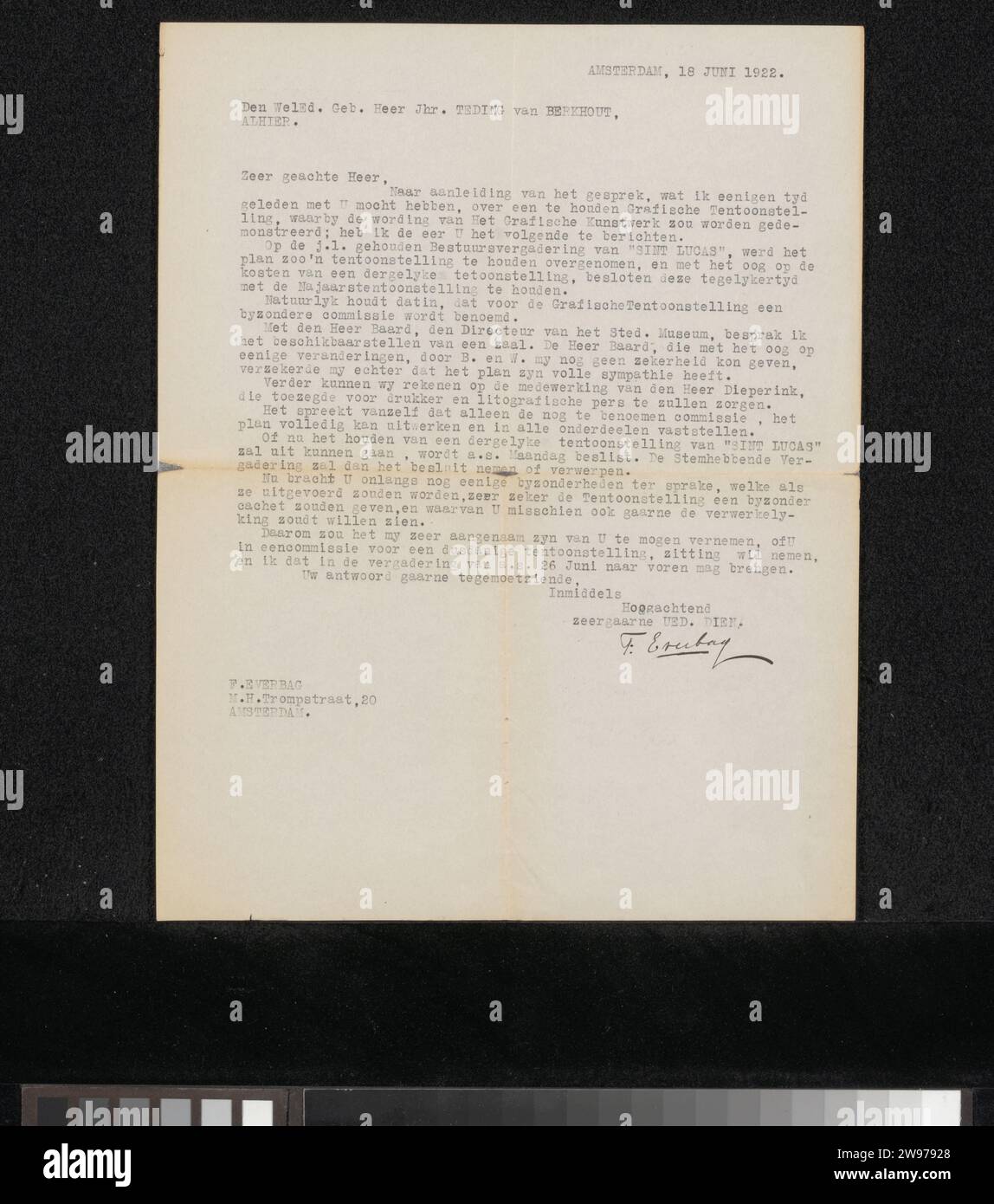 Letter to Jonkheer Hendrik Teding van Berkhout (1879-1969), Frans ...