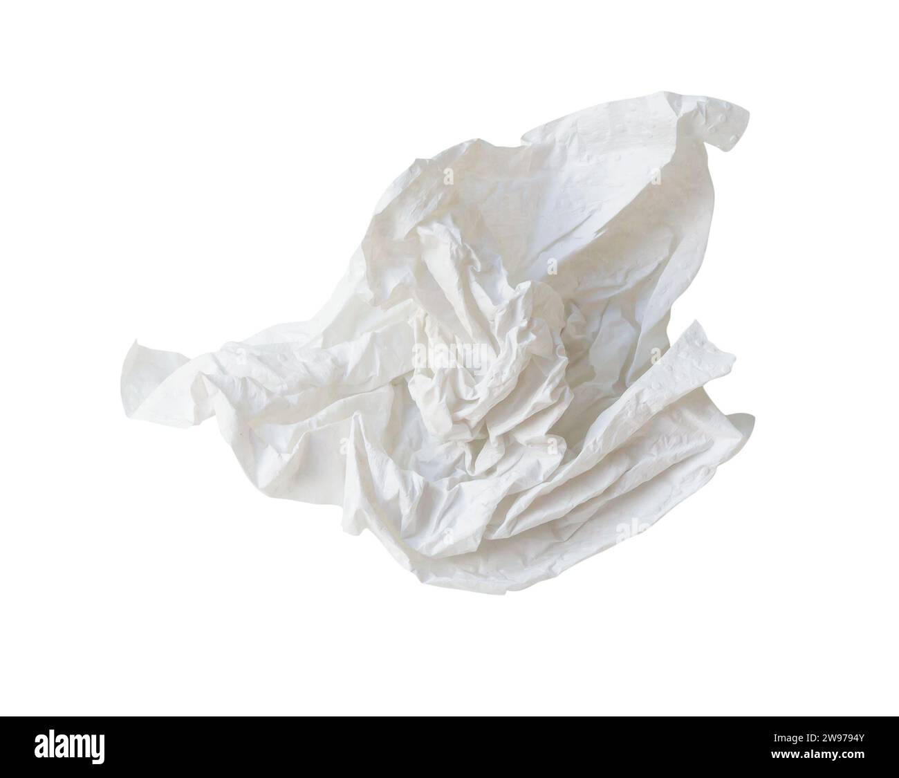 Single white screwed or crumpled tissue paper or napkin in strange ...