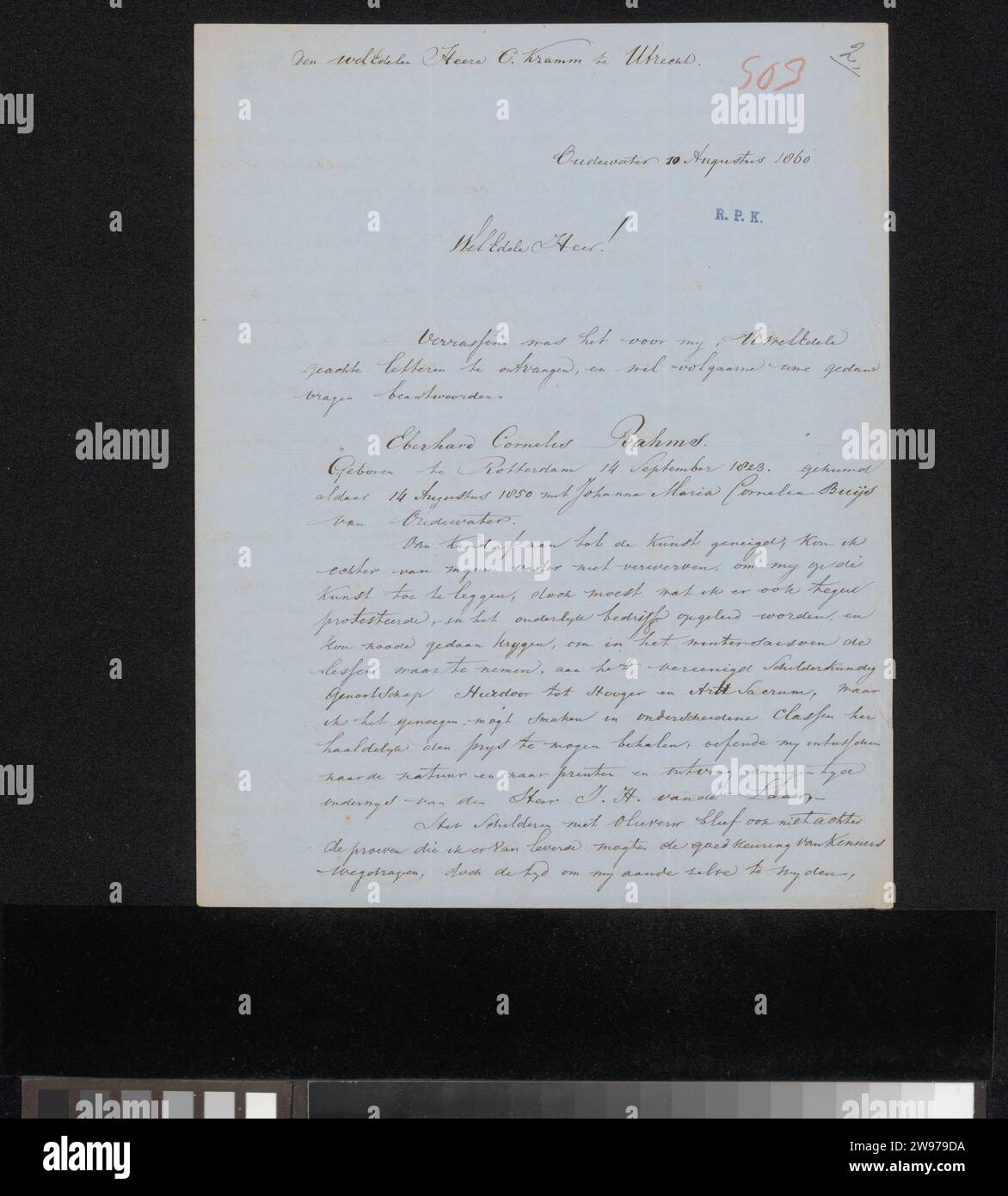 Letter to Christiaan Kramm, Eberhard Cornelis Rahms, 1860 letter ...