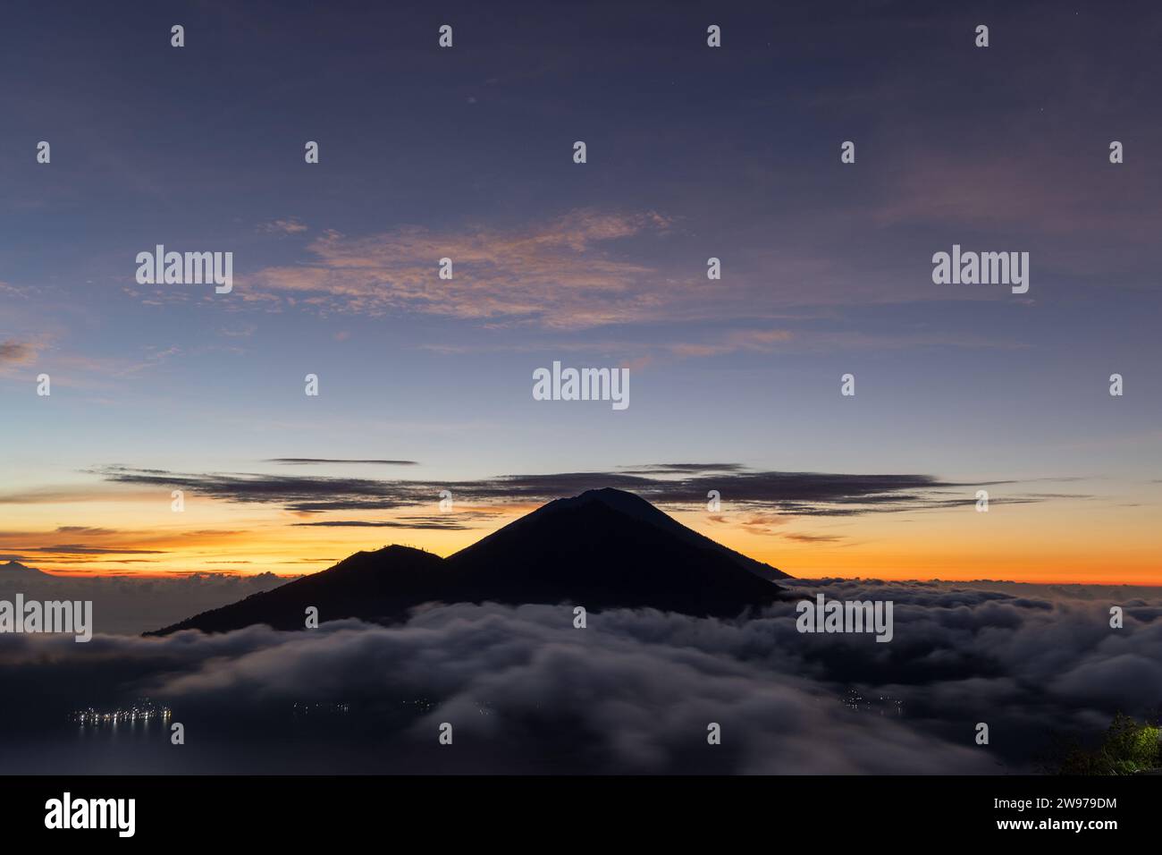 Sunrise over Mount Agung seen from Mount Batur, Bali, Indonesia Stock ...