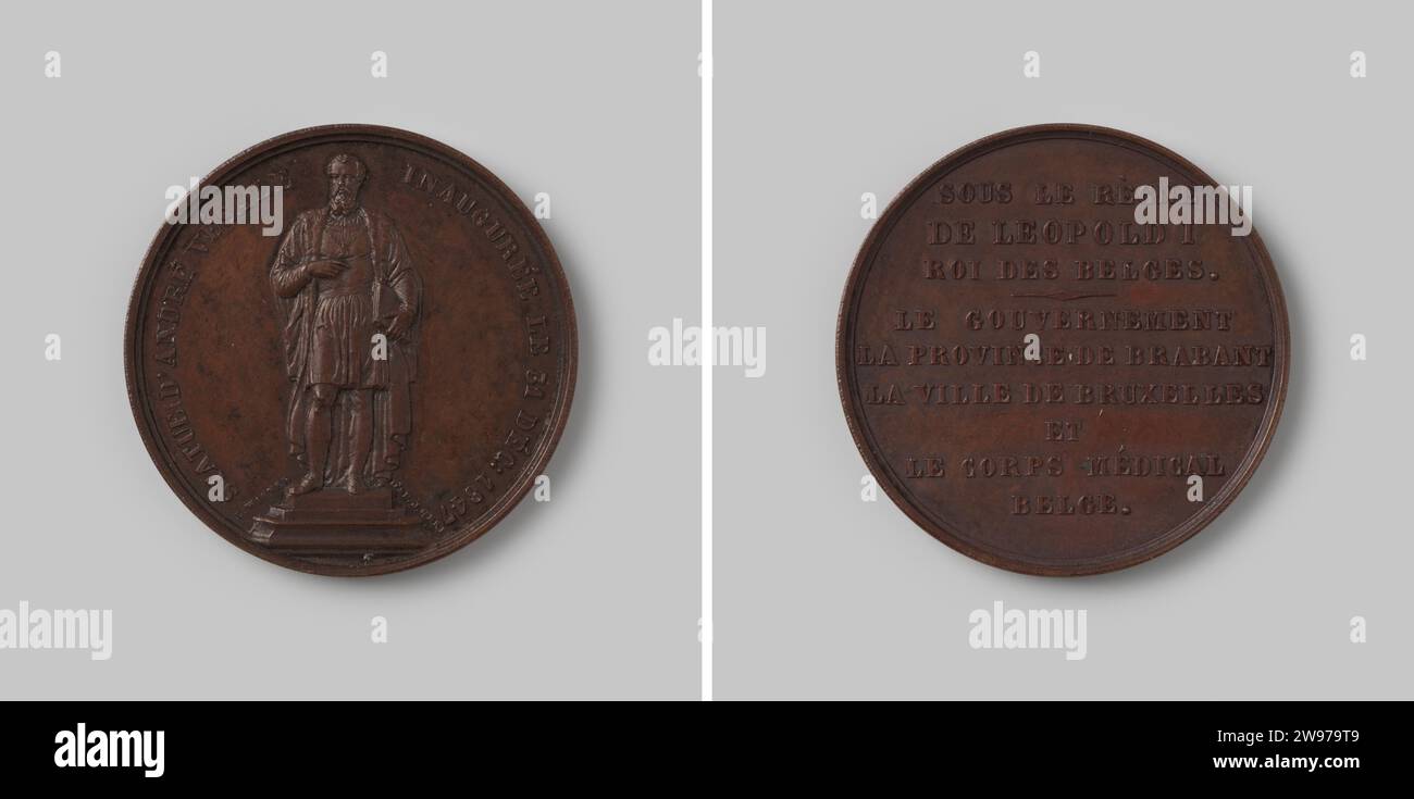 Unveiling of the statue of Vesalius in Brussels 1847, Leopold Wiener, 1830 history medal Bronze ...