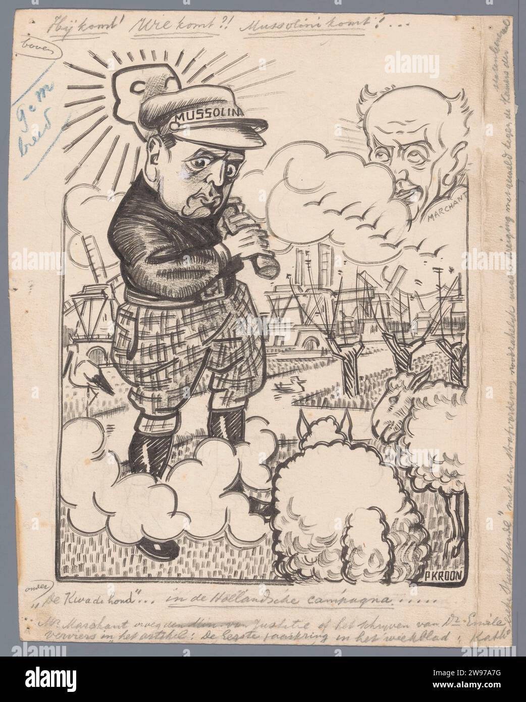 Mussolini in Nederland, Patricq Kron, 1922 - drawing Benito Mussolini ...