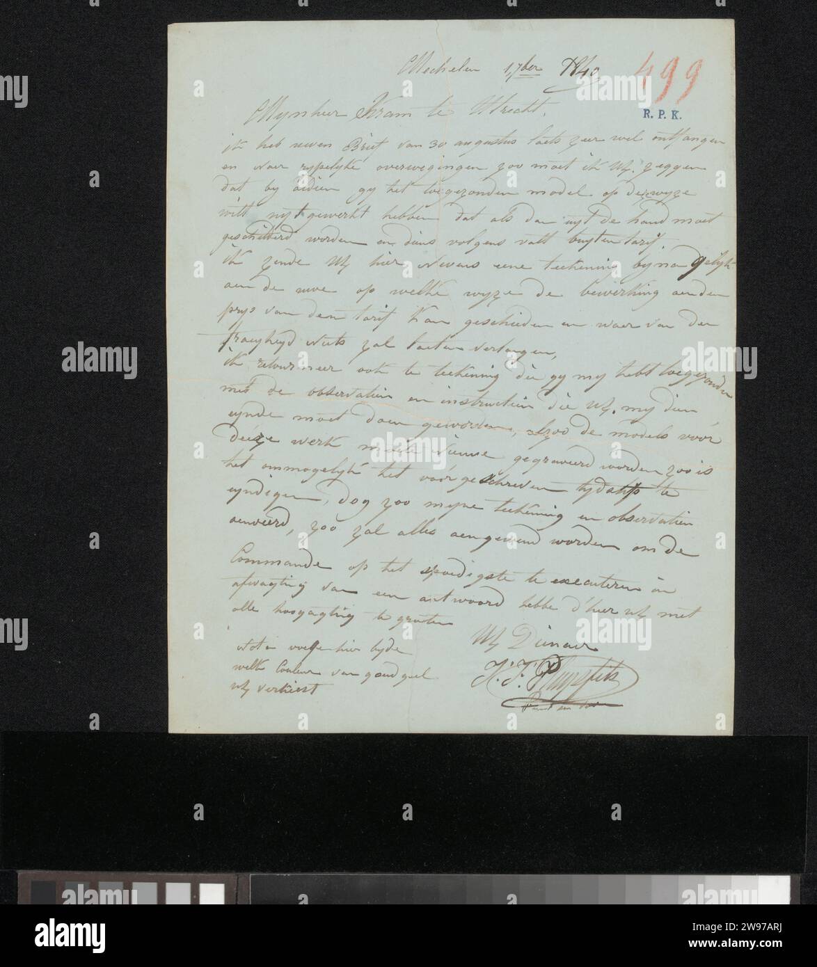 Letter to Christiaan Kramm, Jan Frans Pluys, 1840 letter Mechelen paper ...