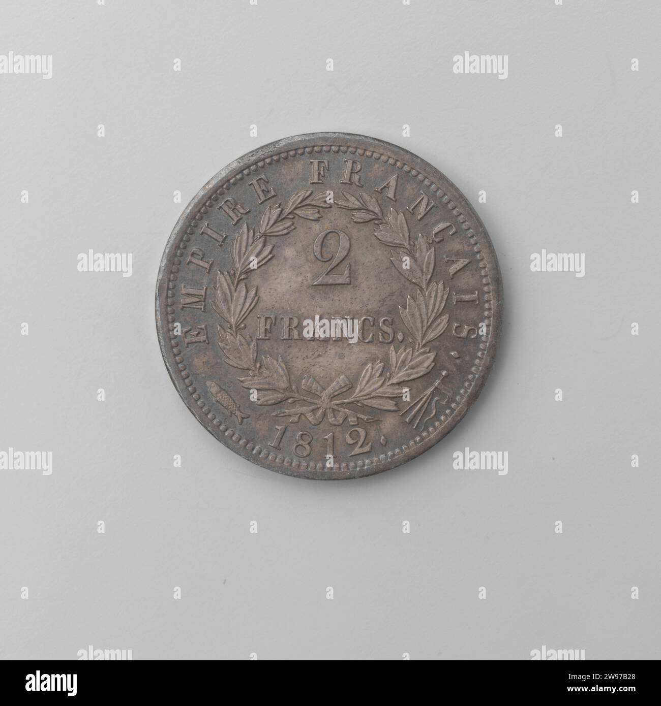 Nederlandse 2 francs, 1812, Napoleon I (Emperor of the French), 1812 coin Silver coin. Front ...