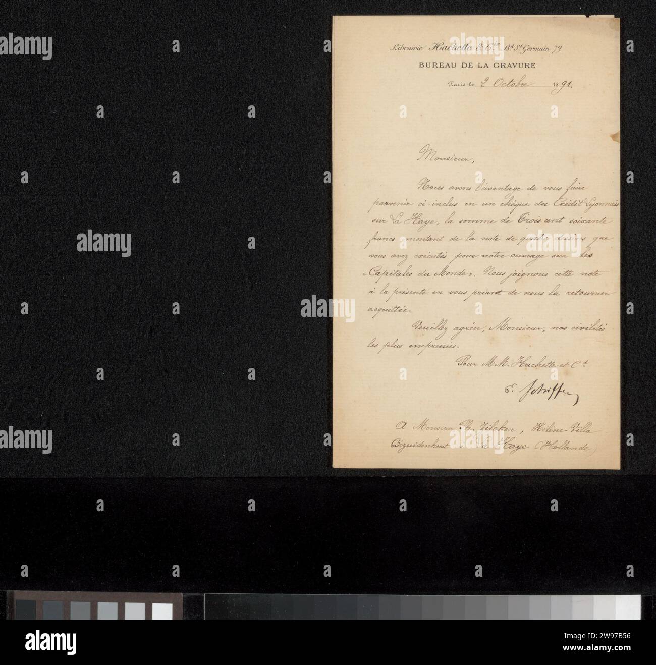 Letter Aan Philip Zicken, Librairie Hachette & Cie., 1891 letter Paris ...