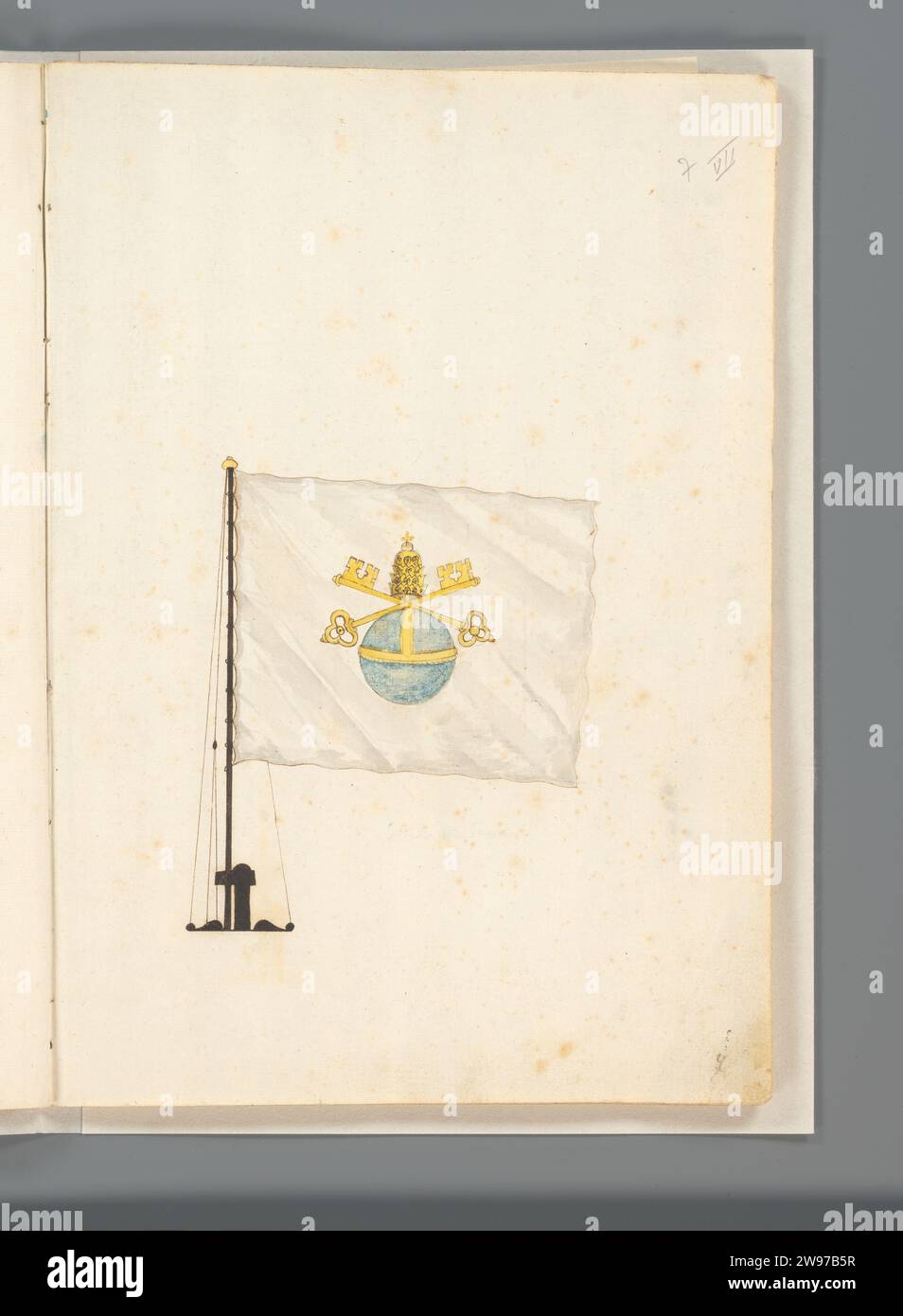 Papal flag, Anonymous, 1667 - 1670 drawing Flag of the pope with the ...