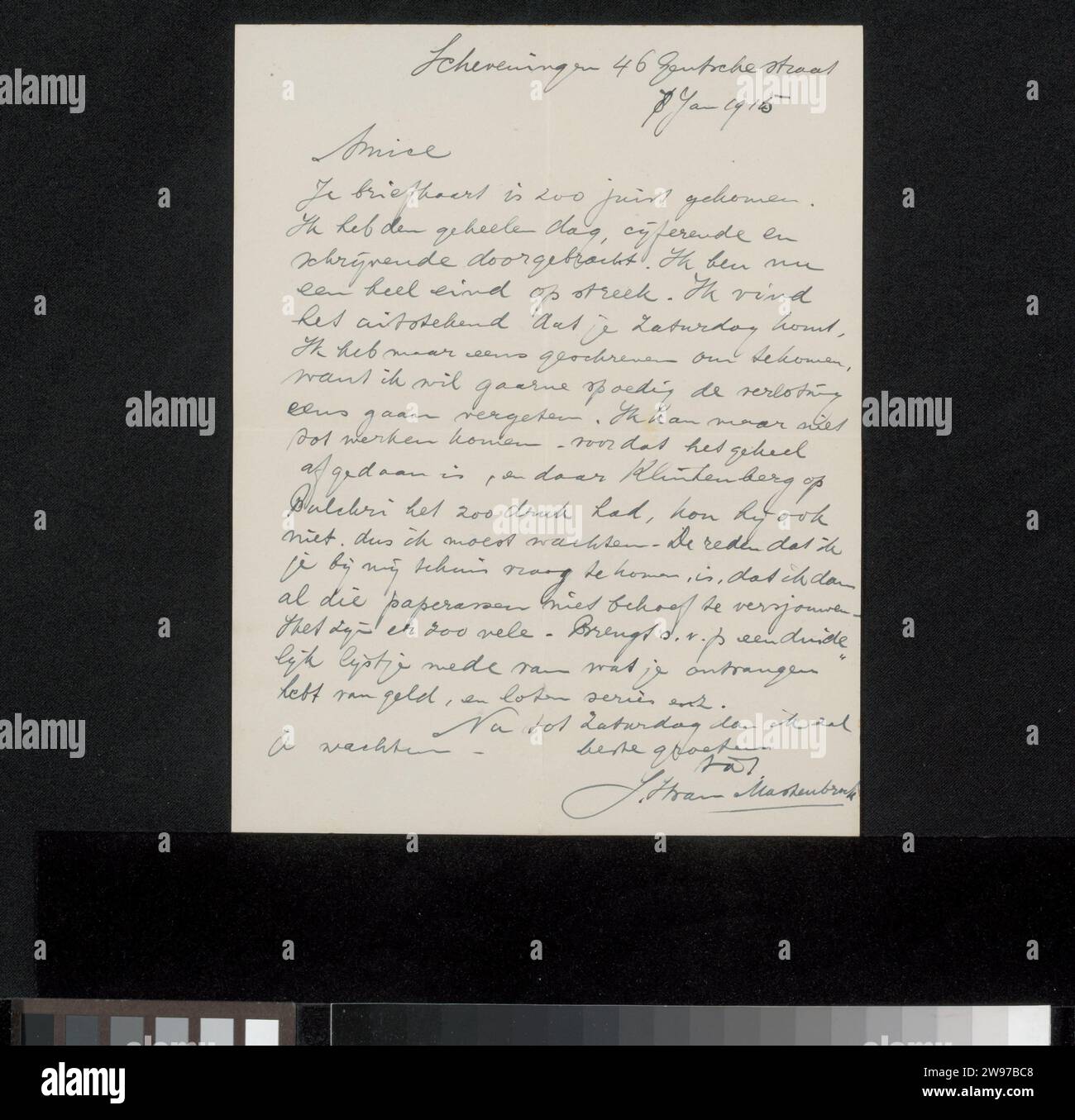 Letter to Philip Zilcken, 1915 letter Scheveningen paper. ink writing ...