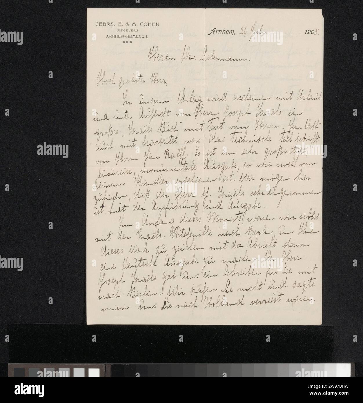 Letter Aan Max Liebermann, E. & M. Cohen, 1903 letter Letter contains a ...