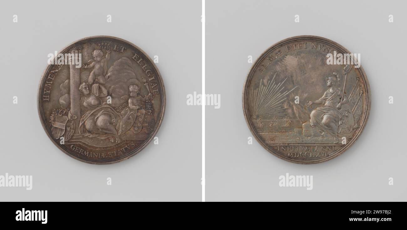 Start of the year 1766, Johan George Holtzhey, 1766 Silver medal. Front ...