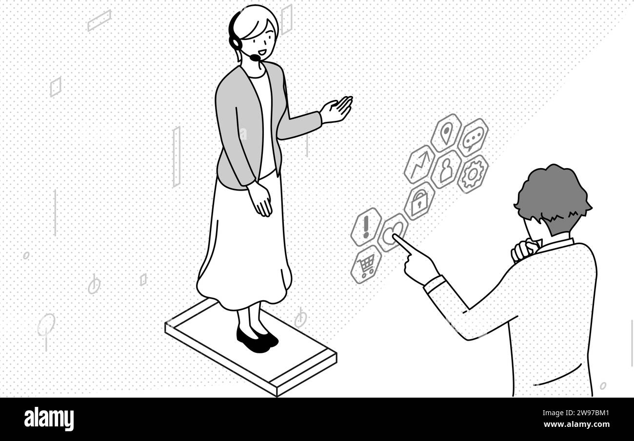 Image of DX, a customer service woman appearing on screen in AR and a ...