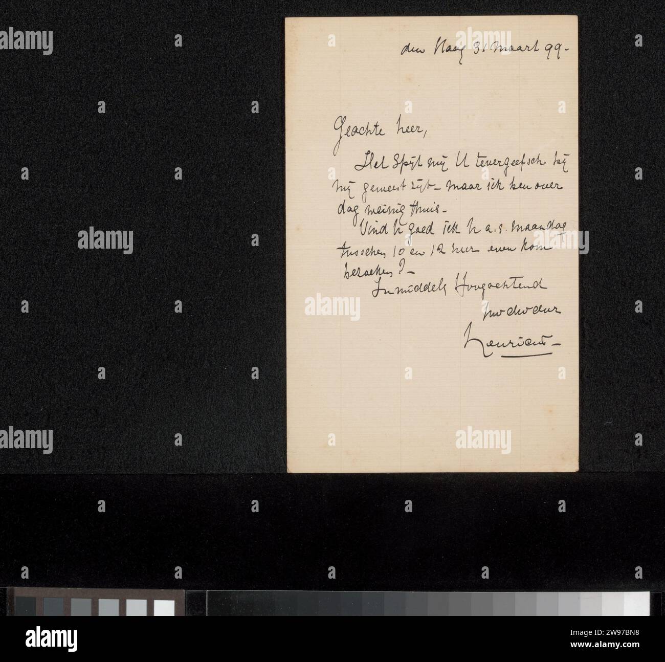 Letter to Philip Zilcken, 1899 letter The Hague paper. ink writing ...