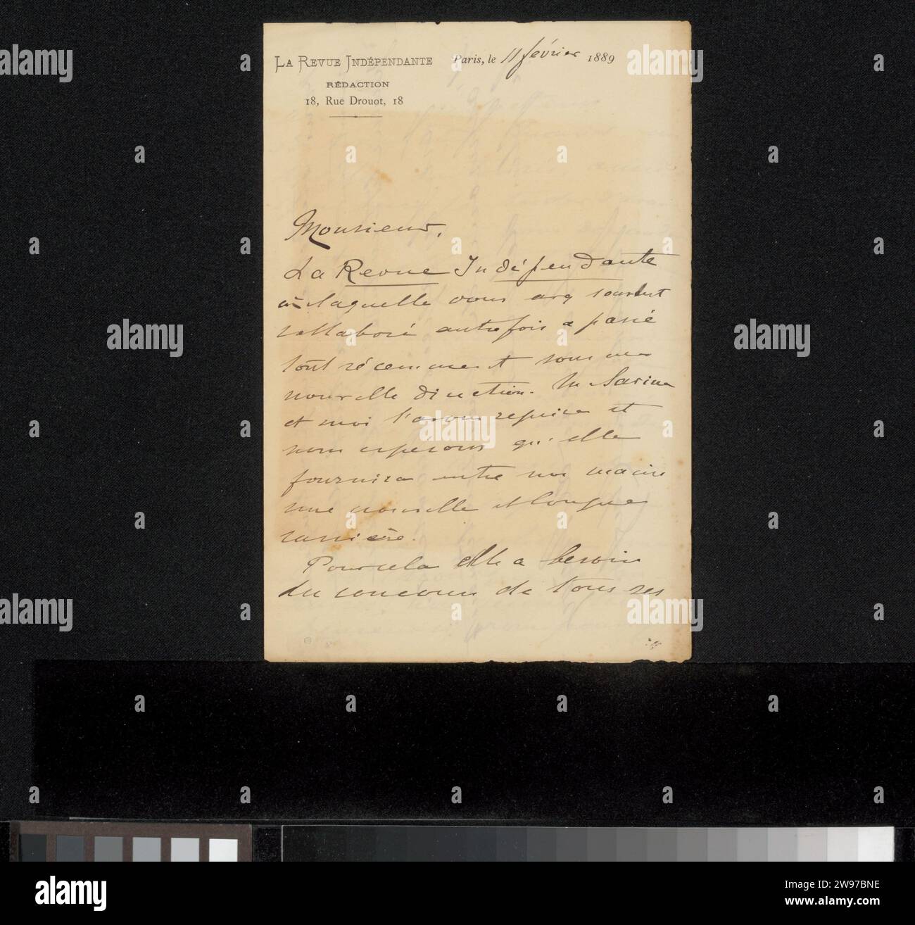 Brief aan Philip Zilcken, independent review, 1889 letter Paris paper ...