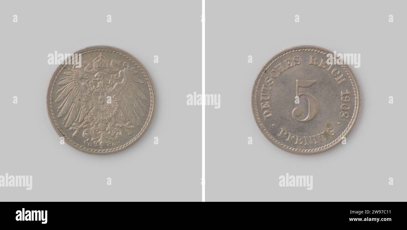5 pfennig from the German Empire, 1908, 1908 coin Nickel. Front ...