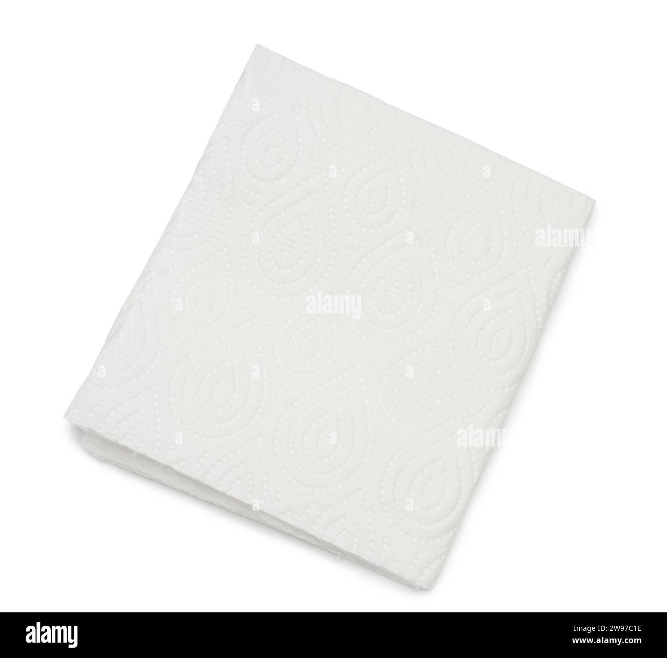 One folded piece of white tissue paper or napkin is isolated on white ...