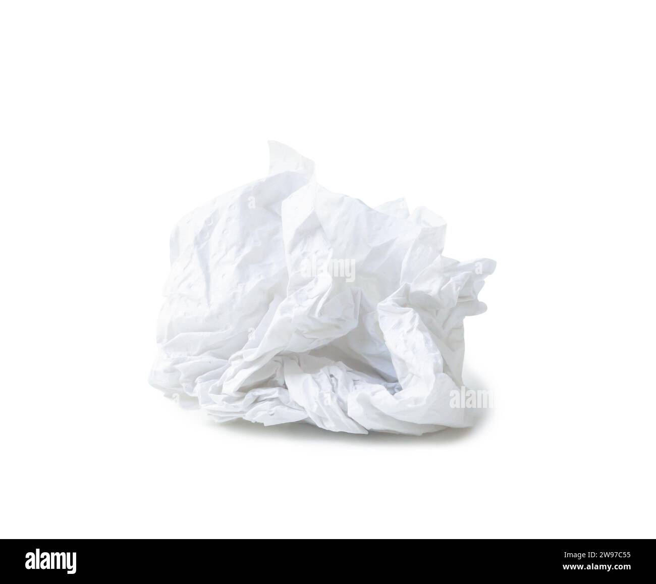 Single screwed or crumpled tissue paper or napkin in ball shape after ...