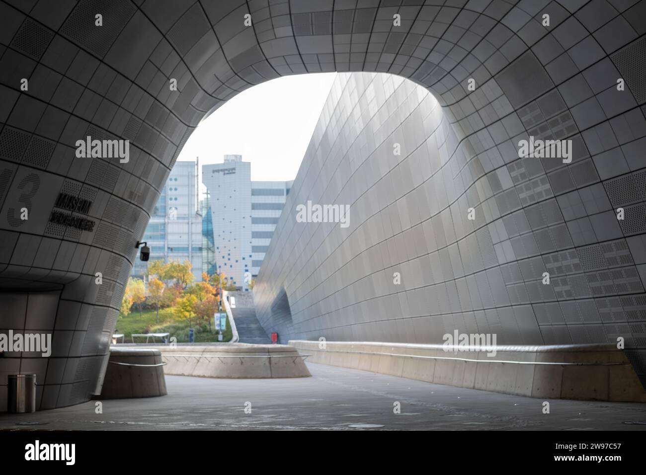 Seoul, South Korea - 30 October 2023: Walkway and Perforated facade ...