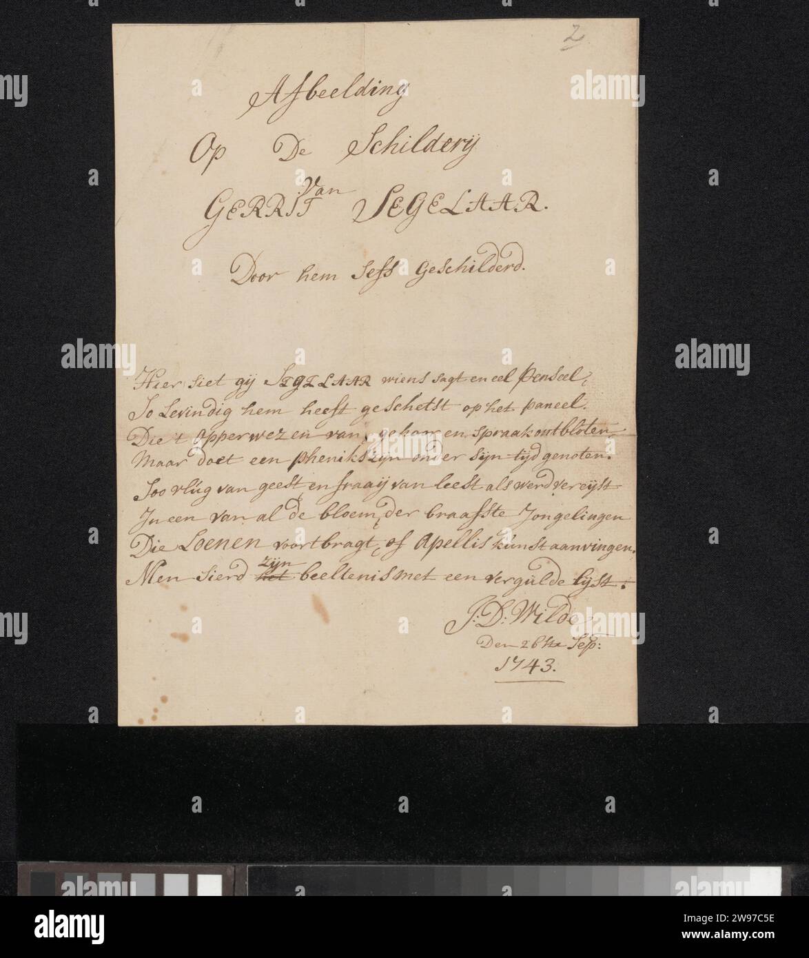 Poem on a self -portrait by Gerrit Zegelaar, J.D. Wilde, 1743 poem ...