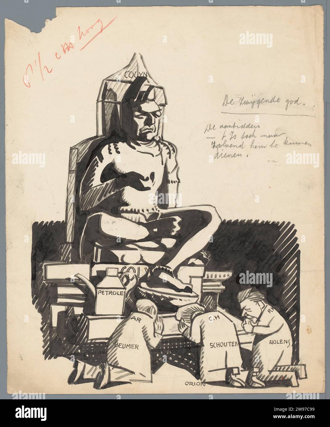 Colijn as an Eastern God, Patricq Kroon, 1920 - 1935 drawing The three ...