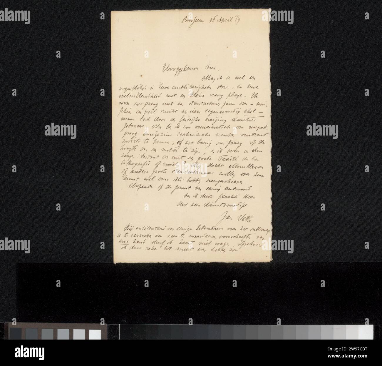Letter to August Allebé, Jan Veth, 1889 letter Bussum paper. ink ...
