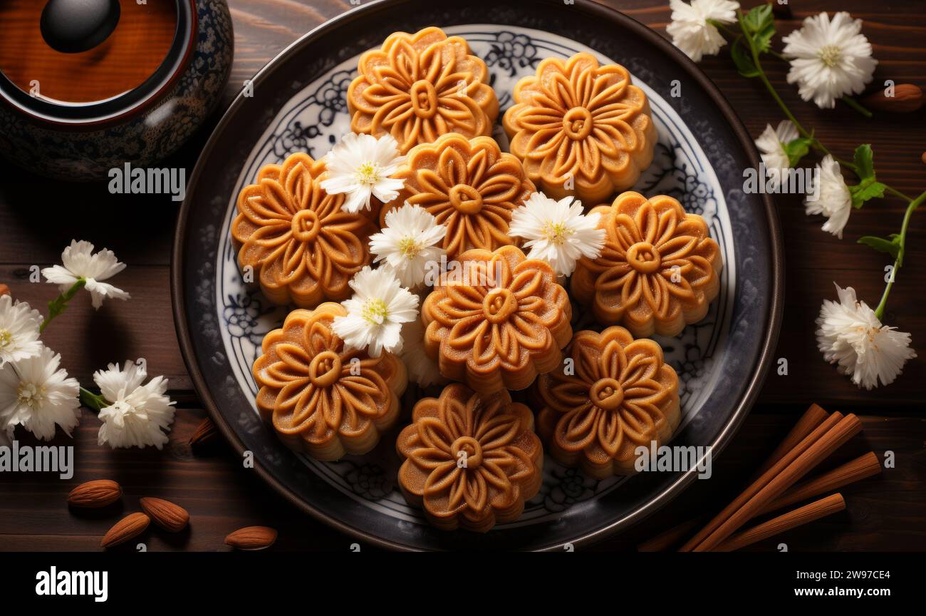Traditional Chinese moon cake. Mid-Autumn festival celebration ...