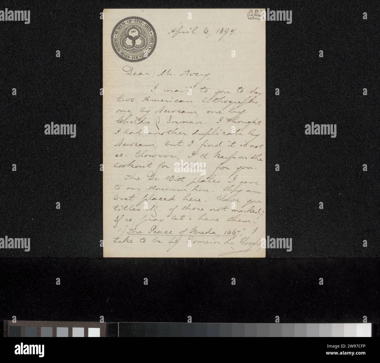 Letter to Samuel Putnam Avery, 1894 letter Letter contains draft letter ...