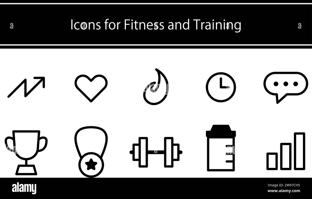 Sports icon set for use in fitness and training apps, Vector ...