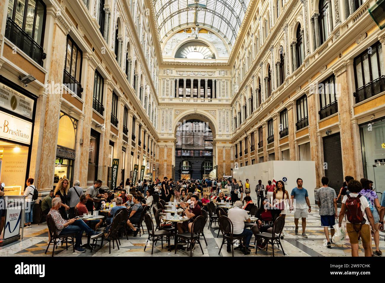 Interior view of Galleria Umberto I, a public shopping gallery in Naples, Italy. Built between ...