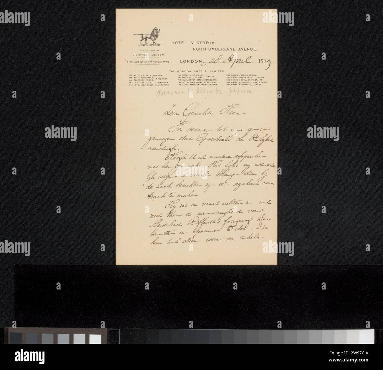 Letter to Jan Veth, Cornelis Hofstede de Groot, 1899 letter London ...