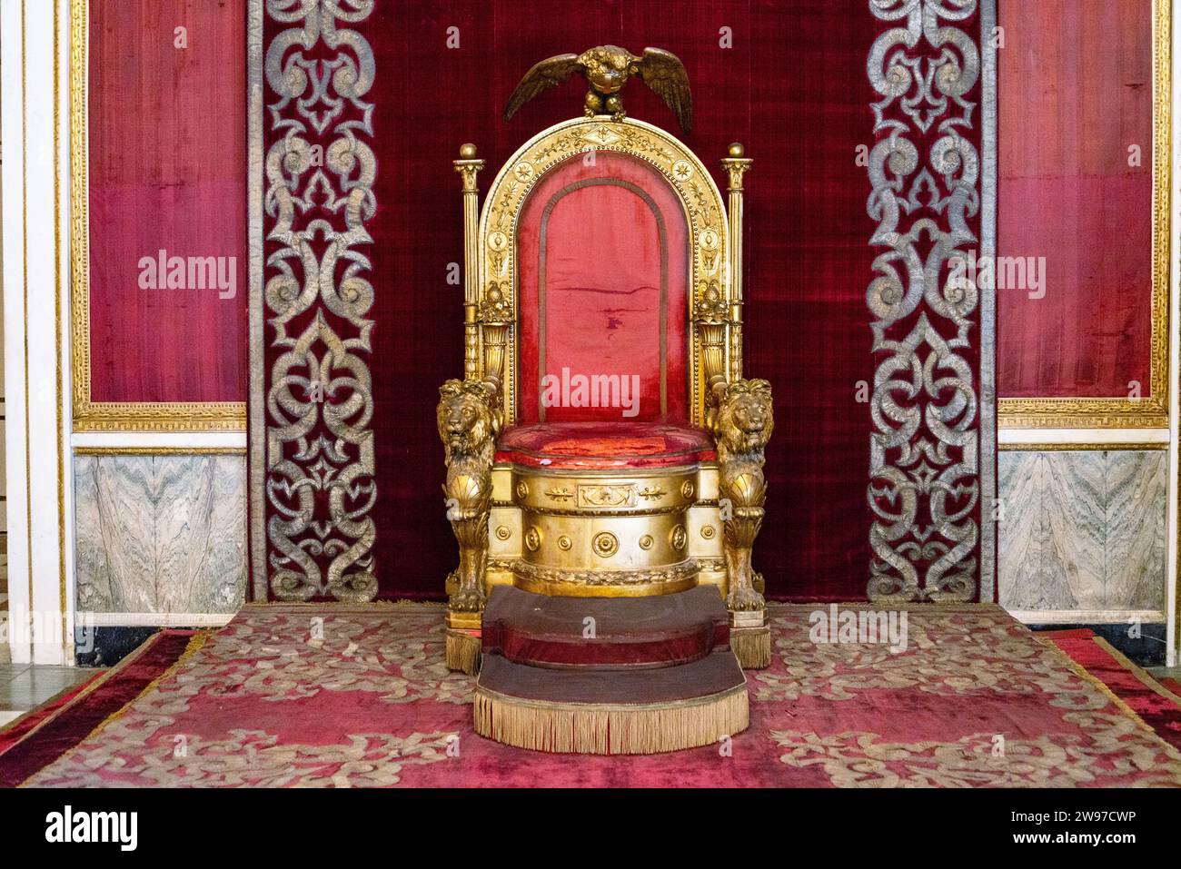 Royal Palace of Naples, Italy, The wonderful Throne inside the Palace that was built starting in ...
