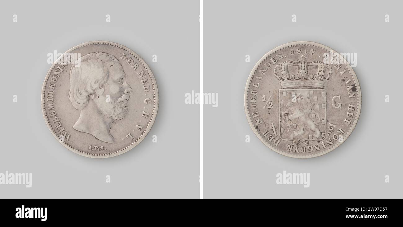 Dutch ½ guilders, 1868, Willem III (King of the Netherlands), 1868 coin ...