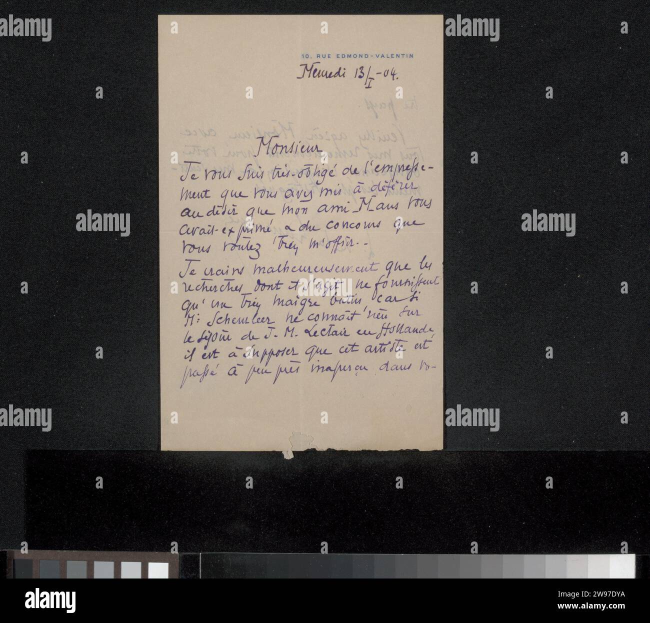 Letter to Philip Zilcken, 1904 letter Paris paper. ink writing ...