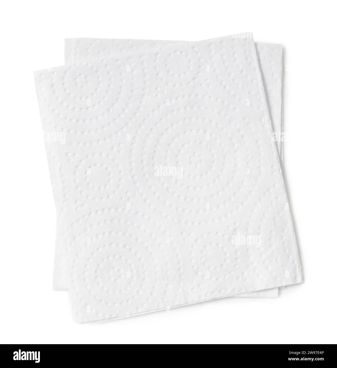Two folded pieces of white tissue paper or napkin in stack are isolated ...